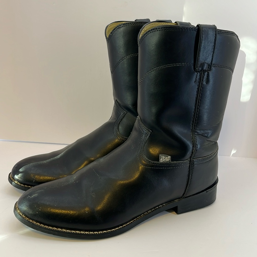 Justin Men’s Basic Roper Boots In Black Leather - Wes… - Gem